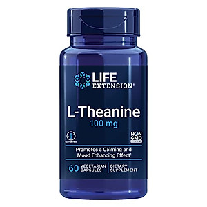Life Extension L-Theanine, 100 mg, 60 Vegetarian Capsules — Supports a Calming & Mood Enhancing Effect, Amino Acid Derived From Tea - Gluten-Free, Non-GMO