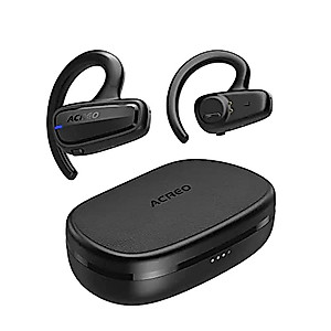 ACREO The Next Generation Open Ear Headphones, OpenBuds【2022 Launched】, True Wireless Earbuds with Earhooks, Bluetooth Workout Headphones, 18 Hours Playtime with Case, IPX7 Waterproof, Black