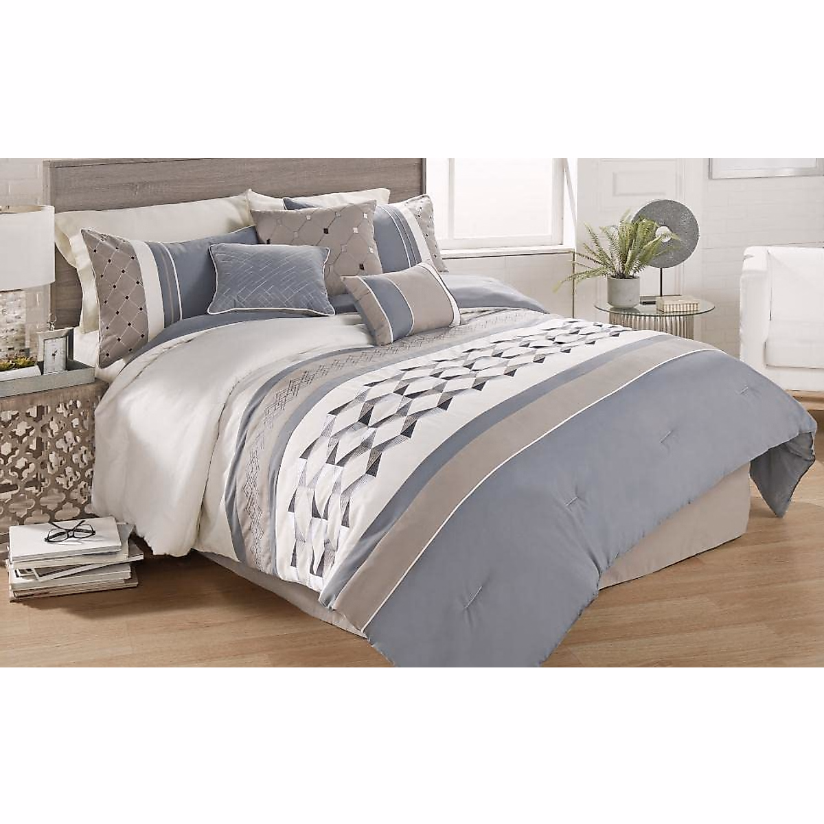 Riverbrook Home Country Manor Comforter Set, King, Beren - Blue/Tan/Ivory, 7 Piece Set