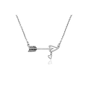 quan jewelry Arrow Necklace with Heart Charm Sideways Arrow Pendant, Graduation Gifts Dream Necklace with Inspirational Quote Greeting Card, Adjustable Chain 16" to 18" Silver Tone