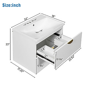 Appot WF311074AAK Modern 24-Inch Wall-Mounted Bathroom 2 Drawers, Bath Room Vanities with Ceramic Basin Sink (Faucet Not Included), White