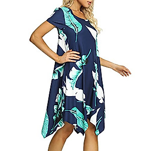 Invug Women Casual Loose Soft Crewneck Short Sleeve Pockets Swing T-Shirt Zigzag Hem Dress Green Leaf 3XL