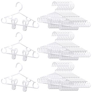 Hsei 120 Packs Baby Hangers with Clips Toddler Hangers Kids Hangers with Clips for Pants Closet Coat Skirts Socks (White)