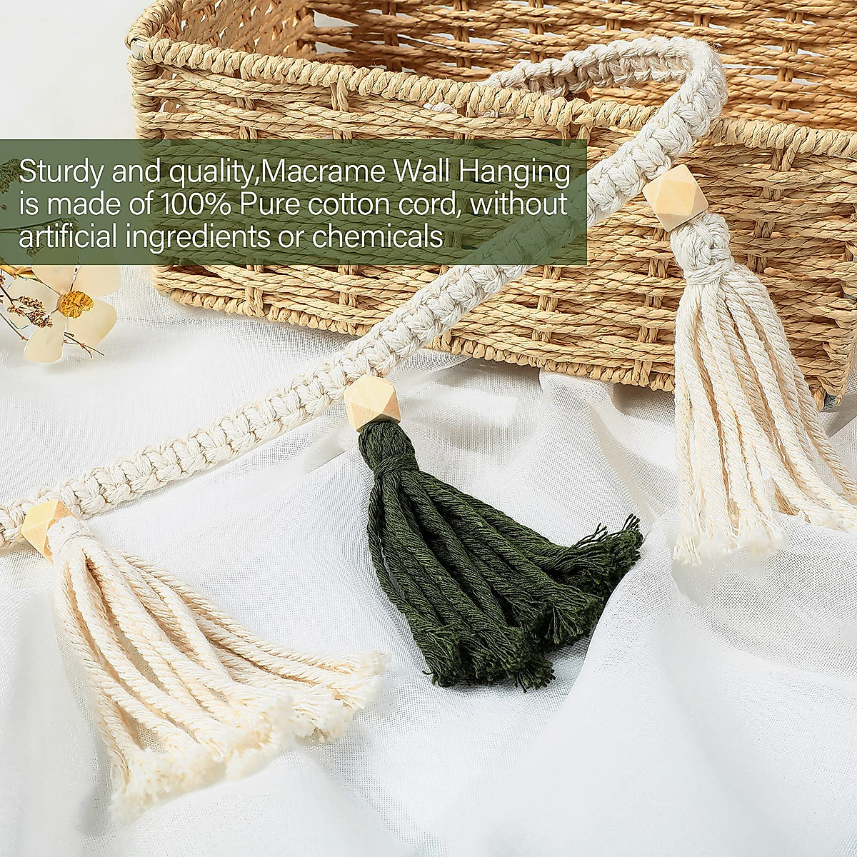 4 Pieces Macrame Woven Tassel Garland Decorative Tassels Banner Woven Tassel Hanging Garland Boho Tassel Wall Garland for Home Nursery Garden Classroom Decoration, 37.4 Inch