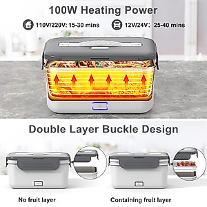 Herrfilk Electric Lunch Box Food Heater Portable Faster Food Warmer with 1.8L Removable Stainless Steel Container for Car Truck Home Work Adults, 220V/110V/24V/12V [2023 Upgraded]