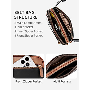 WESTBRONCO Fanny Packs for Women, Fashion Waist Packs with Adjustable Strap, PU Leather Belt Bag with Multi-Pockets, Small Crossbody Purse, Brown & Black