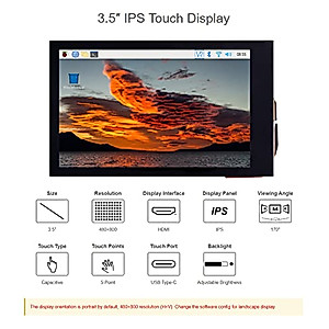 Coolwell 3.5 Inch LCD Display 3.5inch HDMI Touch Screen Touchscreen for Raspberry Pi 4B+ 4B 3B+ 3B 2B+ Zero W WH 2 W Jetson Nano PC 480x800 Adjustable Brightness IPS Display