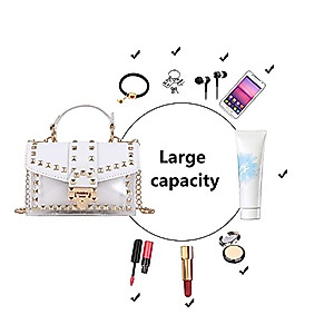 Qiayime Purses and Handbags for Women Transparent Fashion PU Leather Top Handle Chain Rivet Satchel Shoulder Tote Crossbody clutch Clear Bags