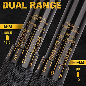 ELEAD 3/8-Inch Drive Click Torque Wrench, 10-80 ft.lb / 13.6-108.5 Nm, Laser Engraved Dual-Range Scale, Durable CRV Construction, Yellow