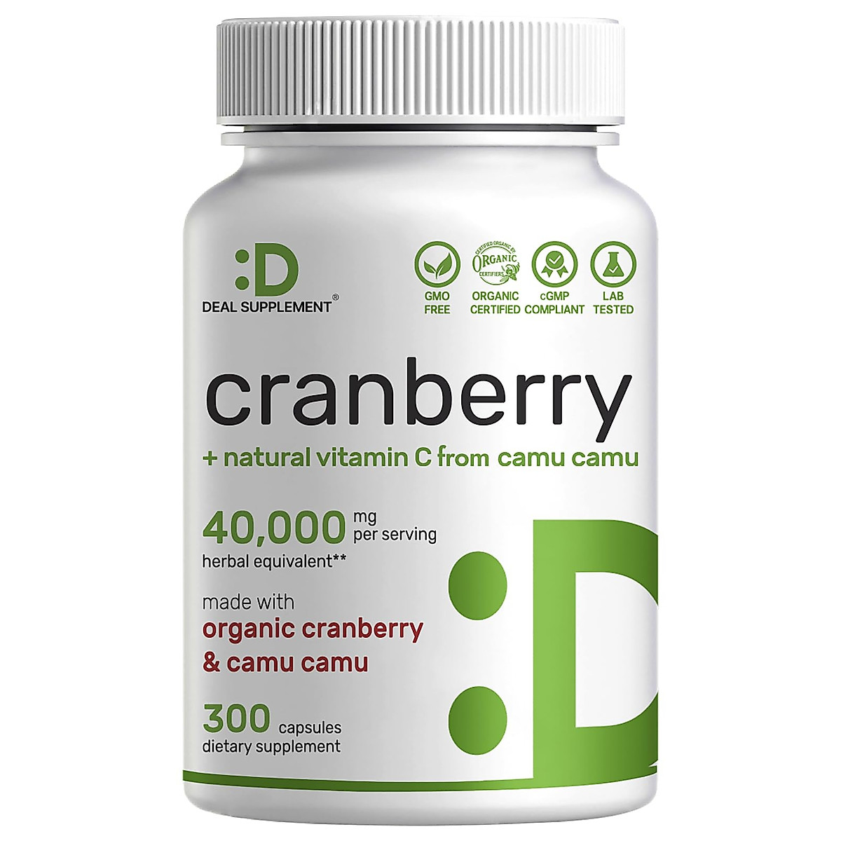 Cranberry Pills 40,000mg Per Serving with Camu Camu, 300* Capsules – Made with Organic Ingredients – Natural Vitamin C – 4X Strength Urinary Tract Health Supplement – No Sugar, No GMOs