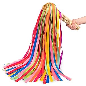 100pcs Rainbow Ribbon Stick Wands with Gold Bell, Multi-Colored Fairy Wish Wands Party Rhythm Send-Off Idea Ribbon Streamers for Wedding, Bridal Shower, Pride Parade, Ceremony Exit Photo Props