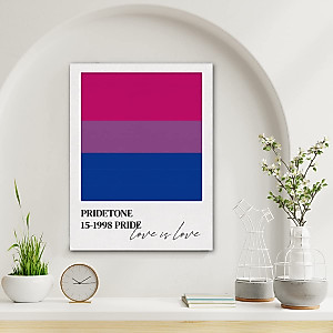 Bisexual Pride Canvas Wall Art Poster Print Gift, Colorful Pride Love is Love Painting Picture Ready to Hang Home Bedroom Decor (11.5" x 15")