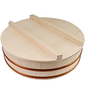 Kichgather Wooden Sushi Rice Bowl with Lid Hangiri Sushi Oke Sushi Rice Mixing Tub (14.2 ” with lid)