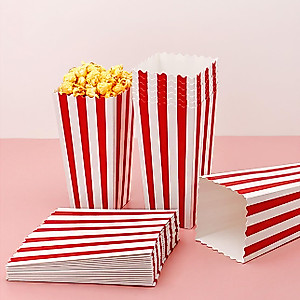 AIROLDI 28Pcs Popcorn Boxes - Mini Paper Popcorn Box, White and Red Stripes Pop Corn Snack Container for Movie Night Carnival Party Supplies (Classic Red)