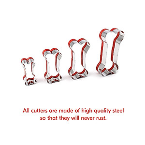 4Pcs Large Dog Bone Cookie Cutters Set, Dog Treats Cookie Cutter, Dog Bone Shapes Cutters, Homemade Dog Biscuit Treats Cutters, Coated with Soft PVC for Protection,4.7" 3.9'' 3.2'' 2.4"