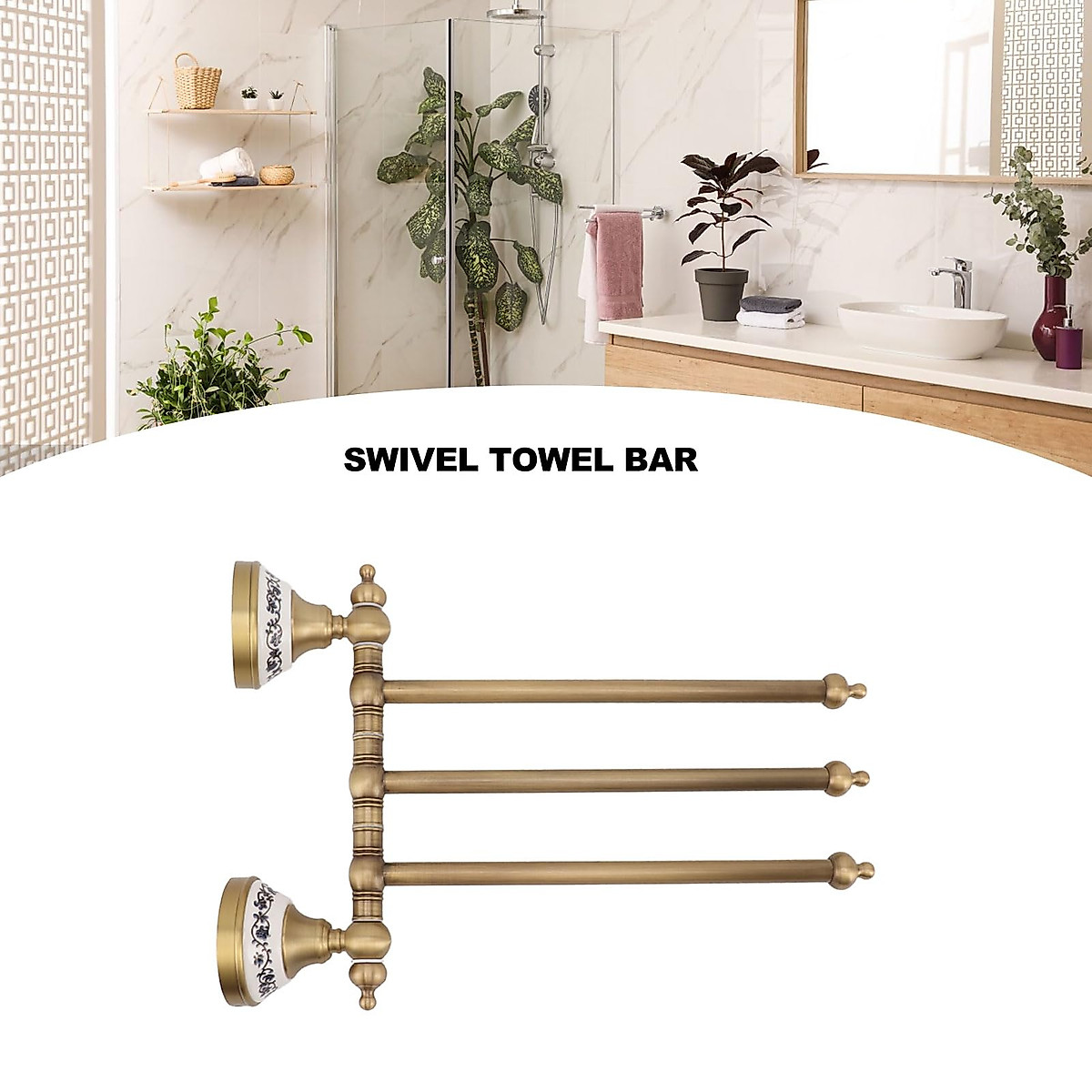Luqeeg Antique Brass Swivel Towel Holder, European Towel Holder with Wall Mounted Kit, Rotated Towel Rack for Kitchen, Bathroom, Home and Commercial Use, Space Saving