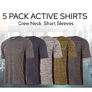 Mens Active T-Shirt - Quick-Dry Athletic Workout Training Crew Neck Short Sleeve Top 5 Pack
