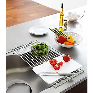YAMAZAKI Dish Home Folding Sink Rack | Steel | Large | Drainer Tray, White