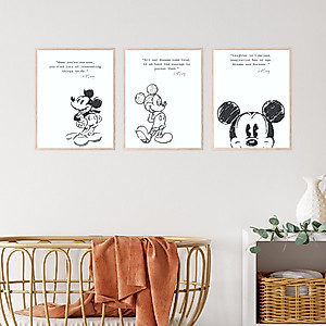 BigWig Prints Mickey Mouse Wall Decor - Mickey Mouse Wall Art Quotes, Nursery Decor Pictures, Motivational Inspirational Room Decoration Posters, Bathroom Art Classroom - Unframed 3 Pack (8x10)