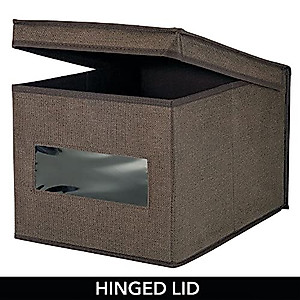 mDesign Large Fabric Stackable Closet Organizer Box with Clear Window/Lid for Bedroom, Office, Bathroom, Mudroom Organization - Shoe, Sweater, Clothes Storage, Lido Collection - Espresso Brown