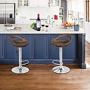 ZenStyle Set of 2 Rattan Style Open Back Swivel Barstool Height Adjustable Brown Wicker 360° Swivel Patio Bar Stool for Indoor and Outdoor