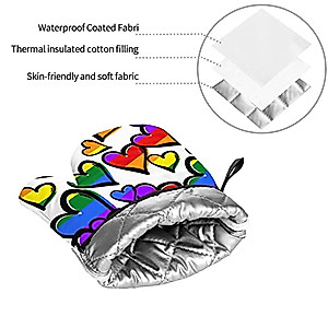 Rainbow Colored Gay Pride Hearts Printed Oven Mitts and Pot Holders Sets (4-Piece Set) with Durable Heat Resistant for Baking Cooking