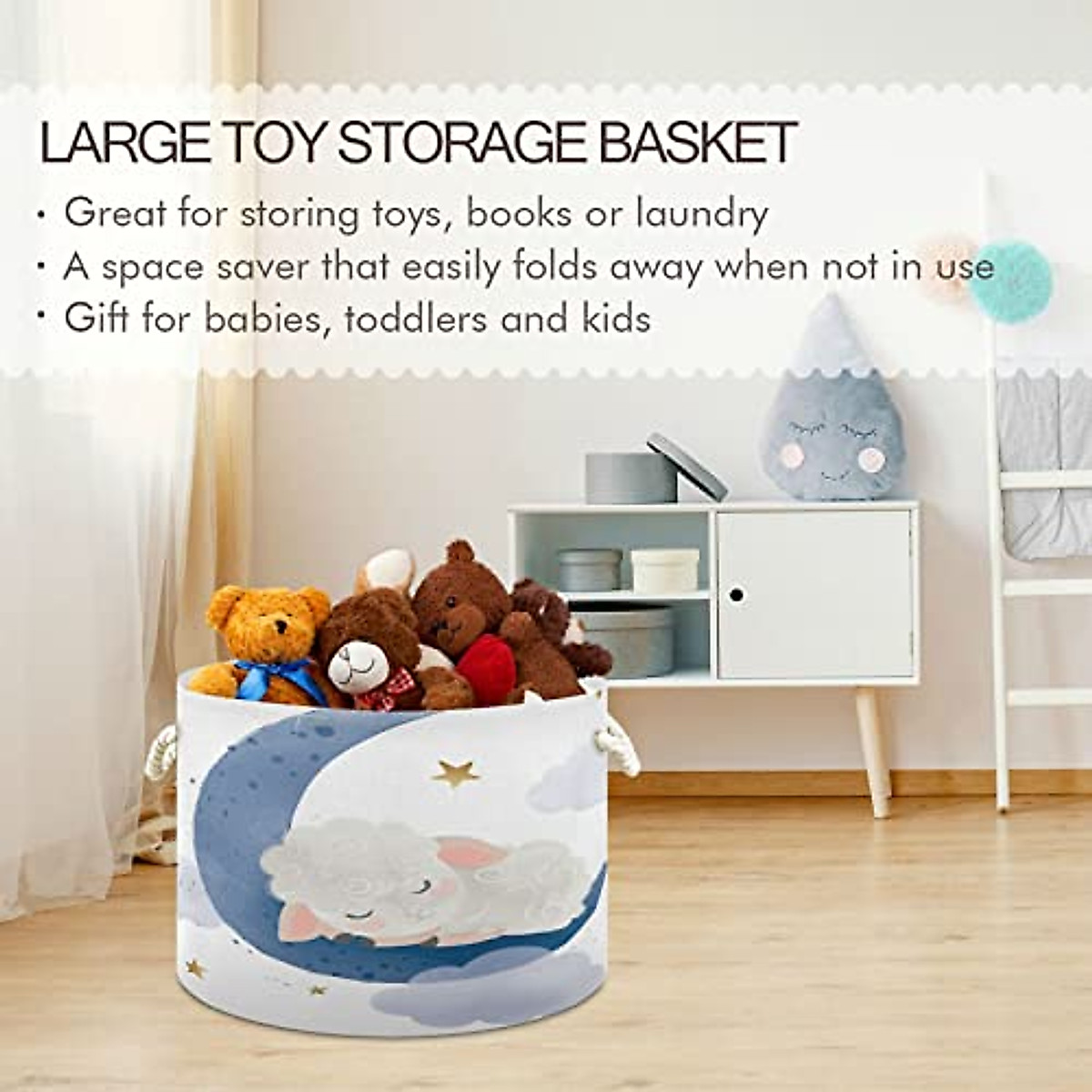 kigai Sheep Cotton Rope Basket Large Round Baby Laundry Basket Toy Blanket Books Storage Bin