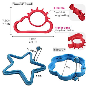 5 Egg Rings Set, Pancake Molds Food-Grade Silicone for Breakfast Fried Eggs, Homemade Omelets, Frittatas & Crumpets – Flippy Cooking Forms Muffin Shapes - Heart, Flower, Bear, Butterfly, Circle