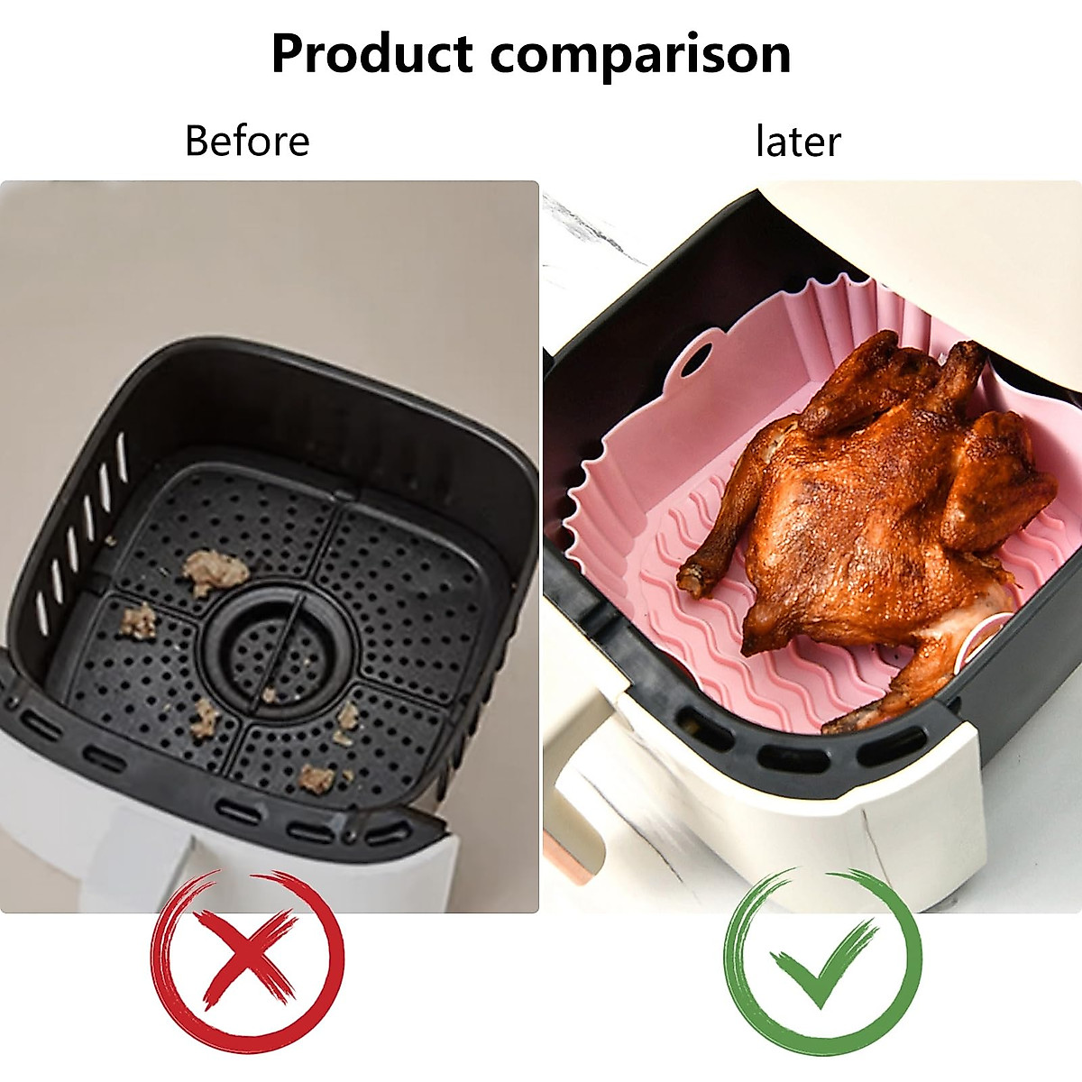 lamphle 8x8 Air-Fryer Silicone Liners Pot 2.3 Inches Deep Square Shape, Air-Fryer Basket Bowl with Handles &Mitts Reusable Food Grade Air-Fryer Oven Accessories Fits 4QT - 7QT Air-Fryer Pink