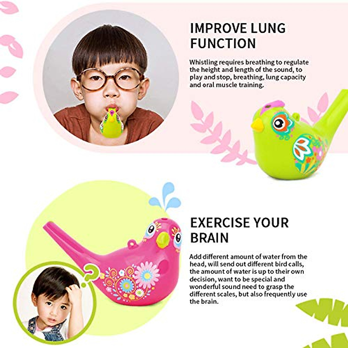 Tovip 1Pcs Coloured Drawing Water Bird Whistle Bathtime Musical Toy for Kids Early Learning Educational Children Gift Toy Musical Instrument