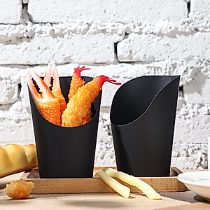 Sieral 100 Pcs French Fry Holder Disposable Halloween Party French Fries Cups 14oz/ 16oz Food Charcuterie Cones Black French Fry Container Paper Waffle Snack Popcorn Box for Wedding Birthday(14 oz)