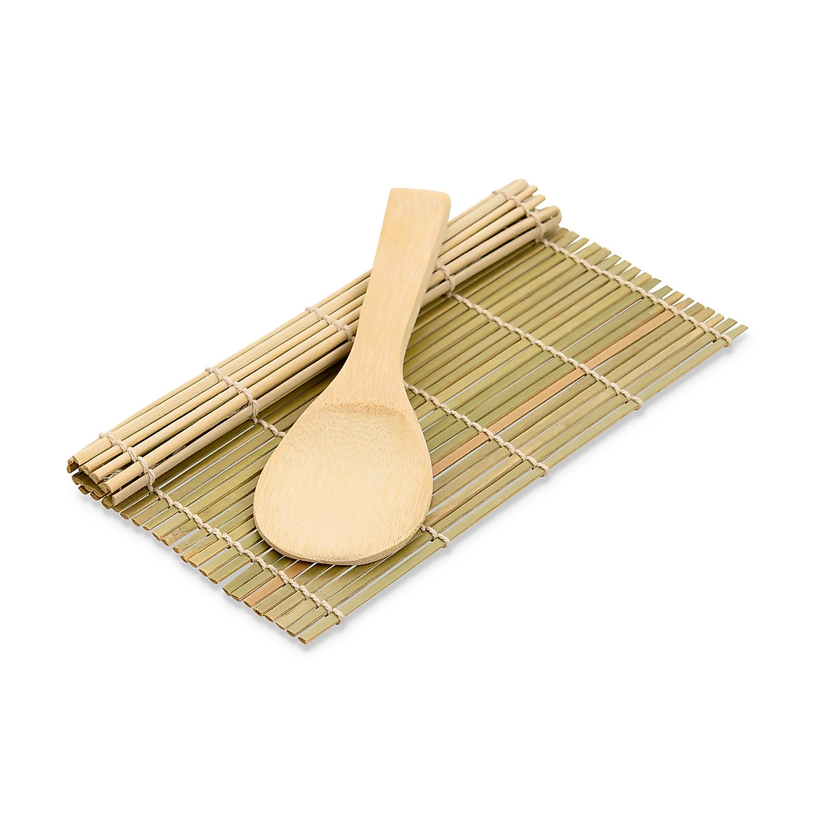 Helen's Asian Kitchen Easy Sushi Rolling Mat with Rice Paddle, Natural Bamboo, 2-Piece Makisu Set