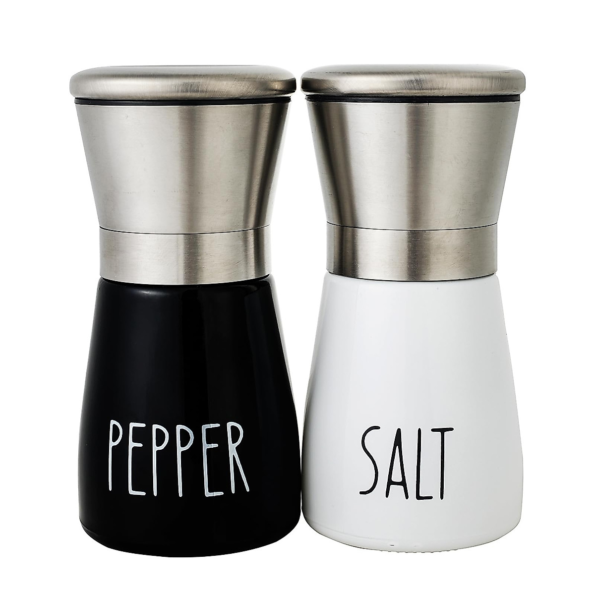 2PCS Salt and Pepper Grinder Set, Black and White Original Salt and Pepper Grinder Set - Adjustable Sea Salt Grinder & Pepper Grinder - Stainless Steel & Glass Salt and Pepper Shakers 2pack