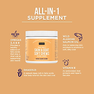 Natural Rapport Dog Skin and Coat Supplement - The Only Skin and Coat Soft Chews Dogs Need - 120ct Treats That Contain Salmon Oil and Omegas 3, 6, & 9 for a Healthy Coat