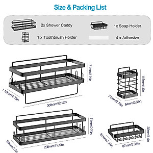 ZTDT Shower Caddy Shelf Organizer Rack Adhesive Shower Organizer Wall Mounted Storage Shower Basket Bathroom Shower Organizers Shower Shelf for Inside Shower with Soap Caddy Toothbrush Holde。