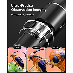 USB Digital Microscope, SKYEAR 50X-1600X Magnification Handheld Digital Microscope Compatible with iOS & Android Devices, Adjustable Stand, 8 LED Lights, Portable Microscope Camera for Adults, Kids