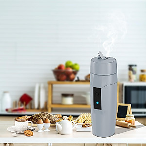 Portable Electric Kettle Boiler, Small Electric Travel Kettle, 300W Fast Water Heater, Mini Electric Tea Coffee Mug for Hotels/Offices/RVs, Automatic Shut-Off & Restart, Elegant Gray