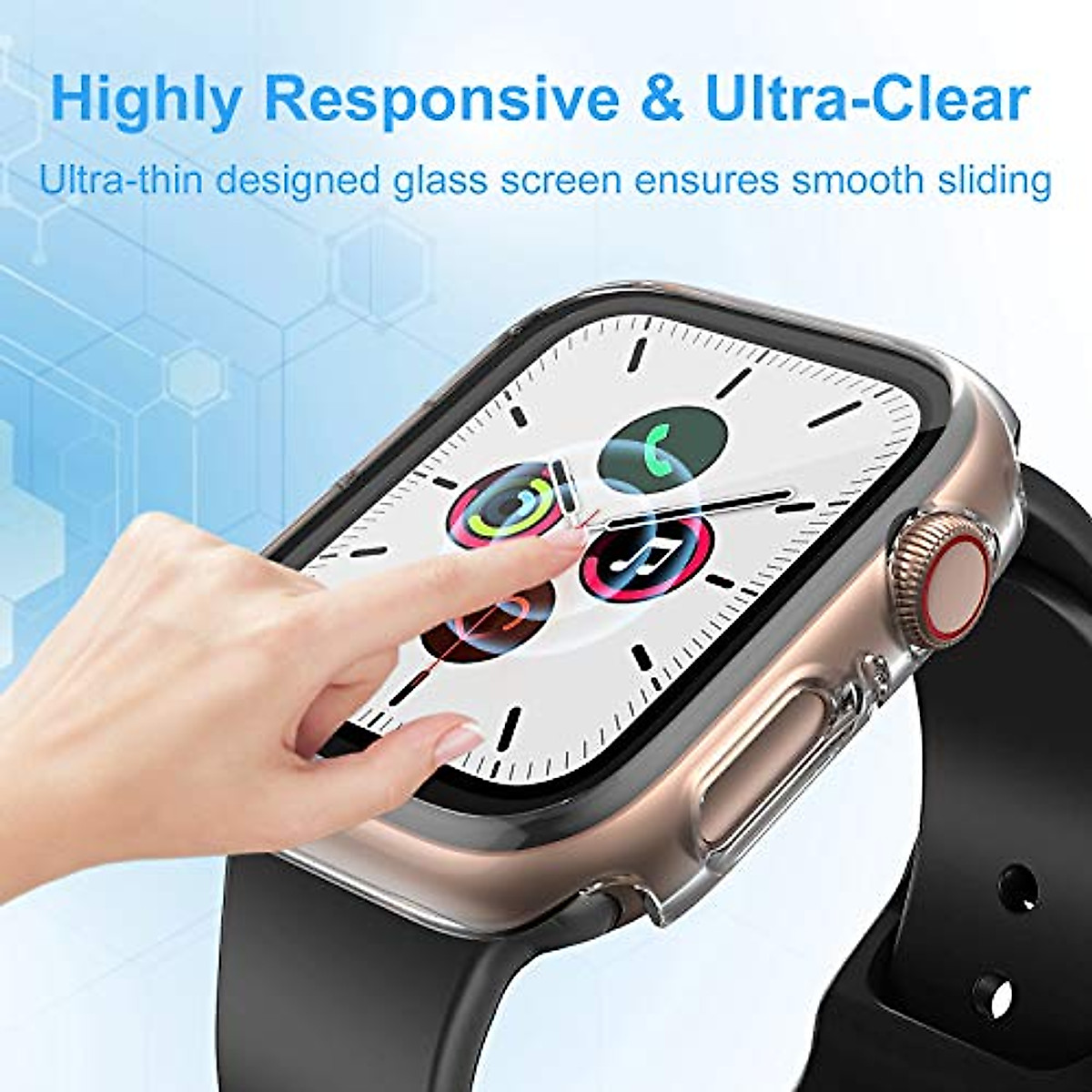 ZEBRE 4-Pack Compatible with Apple Watch 44mm Case, with Built-in HD Clear Ultra-Thin Hard PC Screen Protector Cover Compatible with Apple Watch Series 4/5/ 6/SE