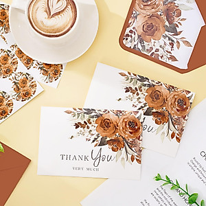 Whaline 36Pcs Watercolor Floral Thank You Cards with Envelopes and Stickers Orange Rose Greeting Cards Blank Note Cards for Weddings Bridal Shower Baby Shower