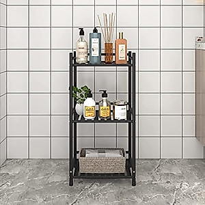 FKUO 3 Tier Bathroom Storage Open Shelf Unit, Free-Standing Metal Corner Rack Shelving for Kitchen, Living Room, Hallway (Matte Black, 3 Tier)