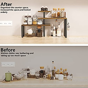 Alsonerbay Kitchen Organizer Countertop Kitchen Organization,3 Tier Corner Shelf Organizer with Removable Hooks for Coffee Station,Bathroom Counter,Dresser Table (Rustic Brown)