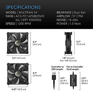 AC Infinity MULTIFAN S4, Quiet 140mm USB Fan, UL-Certified for Receiver DVR PlayStation Xbox Computer Cabinet Cooling