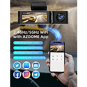 AZDOME 5G WiFi 4K 3 Channel Dash Cam, Free 64GB Card, 4K+1080P Front and Rear, 2K+1K Front and Inside, 2K+1K+1K Three Way Dash Camera, WDR IR Night Vision, 24H Parking Mode, Support 256GB Max