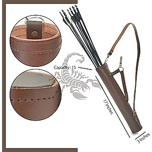Scorpion Archery Back Arrow Quiver - Genuine Leather Arrow Case - Traditional Handmade Archery Quiver for Hunting & Target Practicing - Adjustable Lightweight & Comfortable Cow Leather) (Brown)