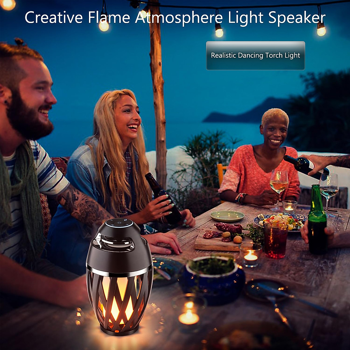 Tioneger Flame Outdoor Bluetooth Speakers, LED Table Lamp Speaker, Flame Light Speaker, Portable Wireless Waterproof Outdoor/Indoor LED Flickers Speaker with Handle, Gifts for Men (A1)
