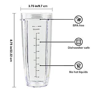 Blender Cups for Ninja Blender, 32OZ Cup with Sip & Seal Lids Compatible with Nutri Ninja Auto IQ Series Blenders BL480 BL481 BL482 BL490 BL640 BL680 BL450 BL482 BL682 BL642 BL640(2 Pack)