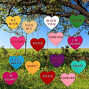 Tatuo 24 Pieces Valentine's Day Conversation Heart Felt Garland Heart Shaped Hanging Garland Yard Sign Outdoor Lawn Decoration with Red Ribbon for Valentine's Day Wedding Parties Decorations