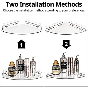 GeekDigg 2 Pack Corner Shower Caddy, Transparent Acrylic Shower Shelves, Wall Mounted No Drilling Traceless Adhesive Bathroom Storage Organizer for Living Room, Toilet and Kitchen