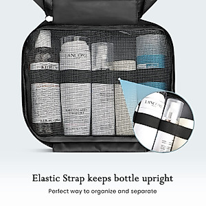 Maliton Toiletry Bag for Men & Women | Large for Traveling | Hanging Compact Hygiene Bag with 4 Compartments | Waterproof Bathroom Shower Bag (Black)