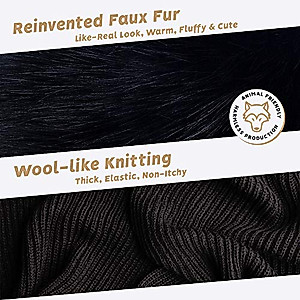 Futrzane Faux Fur Hooded Scarf for Women - Versatile Knitted Cowl for Winter (Black - Black Raccoon)
